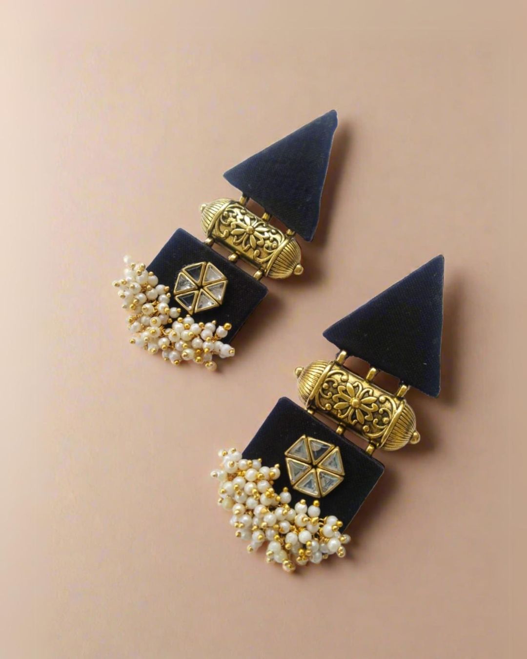 Black and Gold Triangular Jhumka Earrings | Tesoro Store